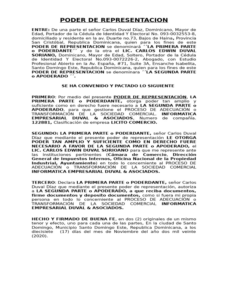 Modelo Poder de Representacion Duvalll | PDF | República Dominicana