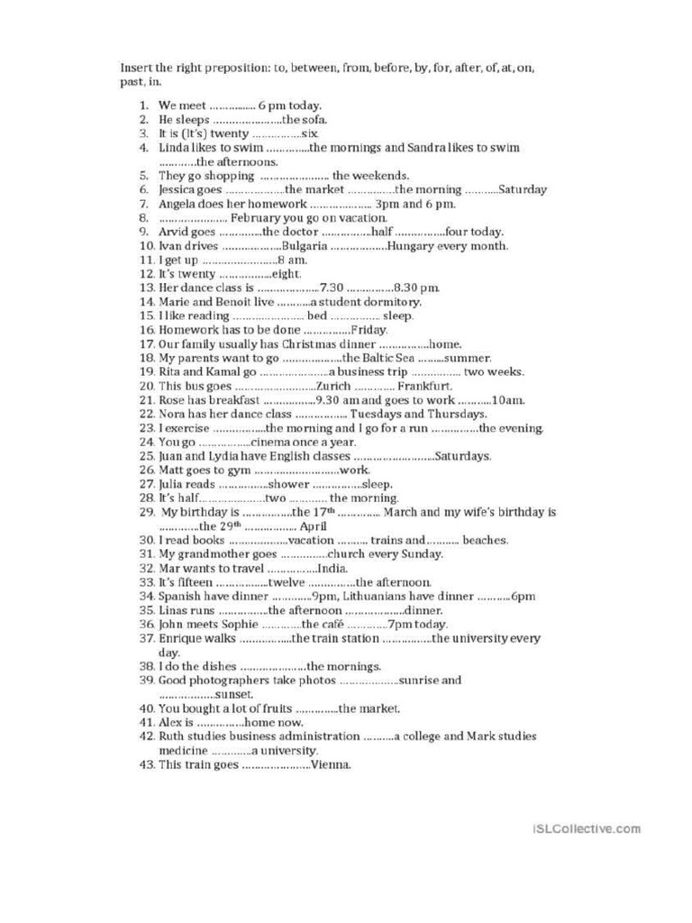Preposition Exercise | PDF