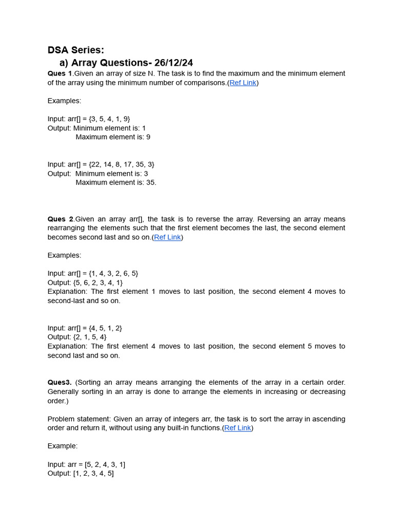 Array Worksheet - DSA Series-1 | PDF