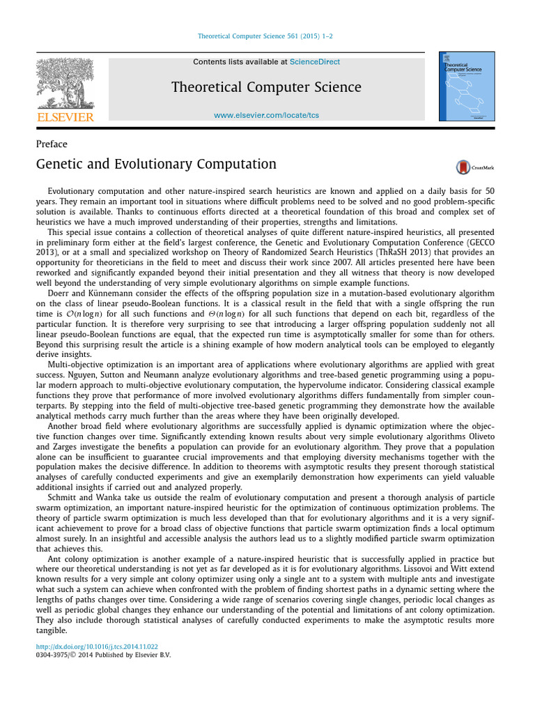 Genetic-and-Evolutionary-Computation_2015_Theoretical-Computer-Science | PDF | Mathematical ...