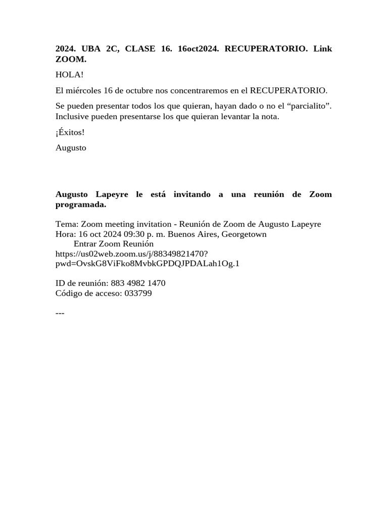 Uba 2c, Clase 16. 16oct2024. Recuperatorio. Link Zoom. | PDF