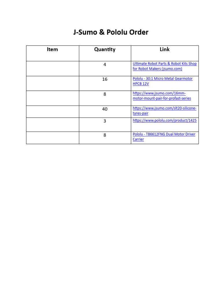 Jsumo & Pololu Order | PDF
