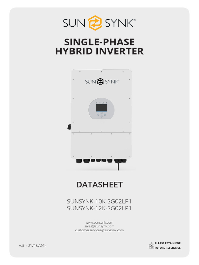 Sunsynk SinglePhase 10-12kW Datasheet v3 English | PDF | Power Inverter ...