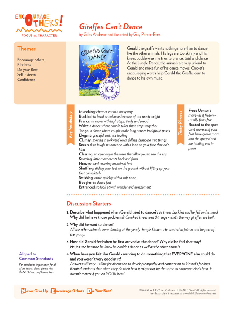 Encourage Others Primary Lesson Plan Giraffes Cant Dance | PDF