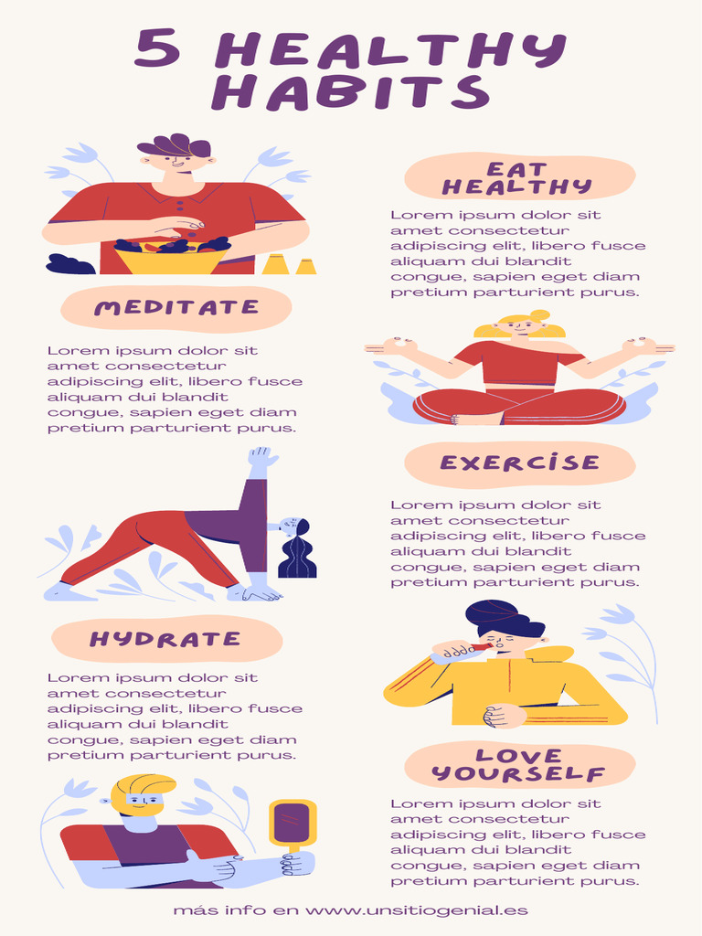 Colorful Illustrative Guide To Healthy Habits Infographic | PDF