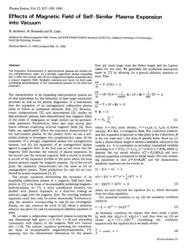 D Anderson 1980 Phys. Scr. 22 507 | PDF | Plasma (Physics) | Magnetic Field