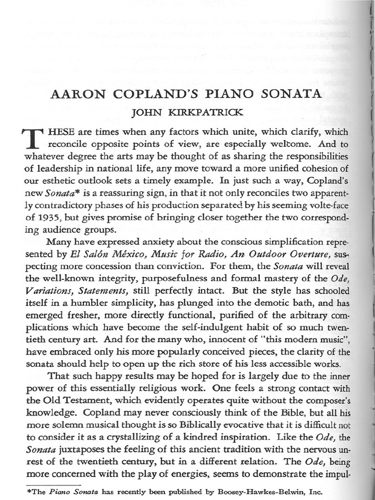 John Kirkpatrick Aaron Copland's Piano Sonata | PDF | Music Theory ...