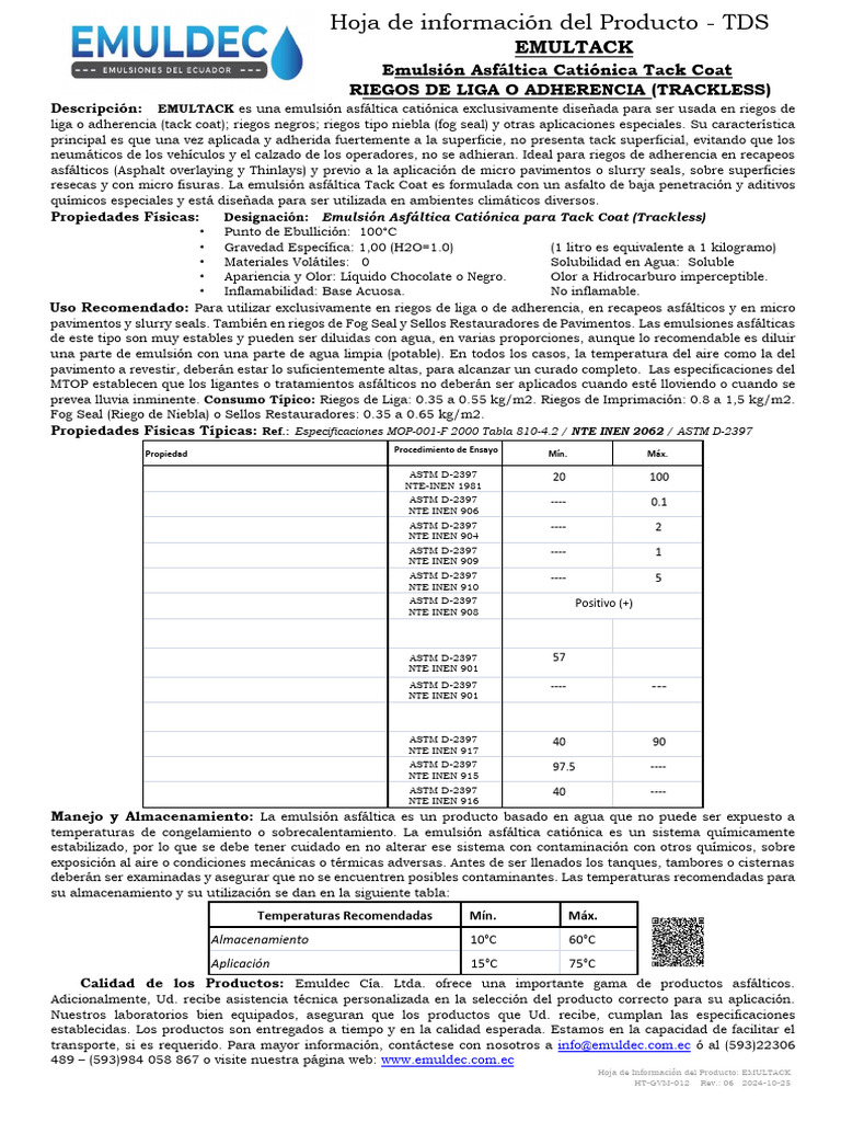 Emulsion Ficha Tecnica | PDF | Emulsión | Agua