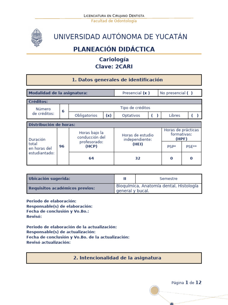 Planeación Didáctica en Cariología | PDF | Odontología | Evaluación