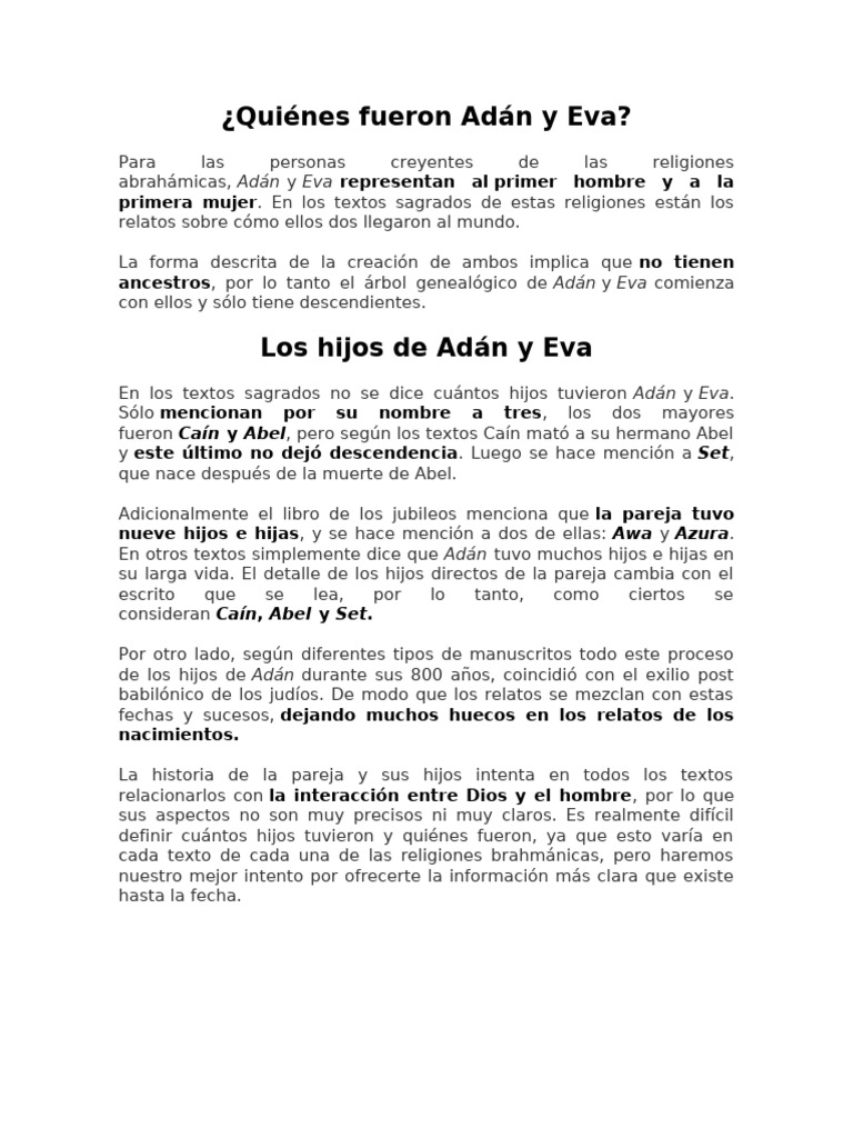 Quiénes fueron Adán y Eva | PDF | Adán y Eva | Noé