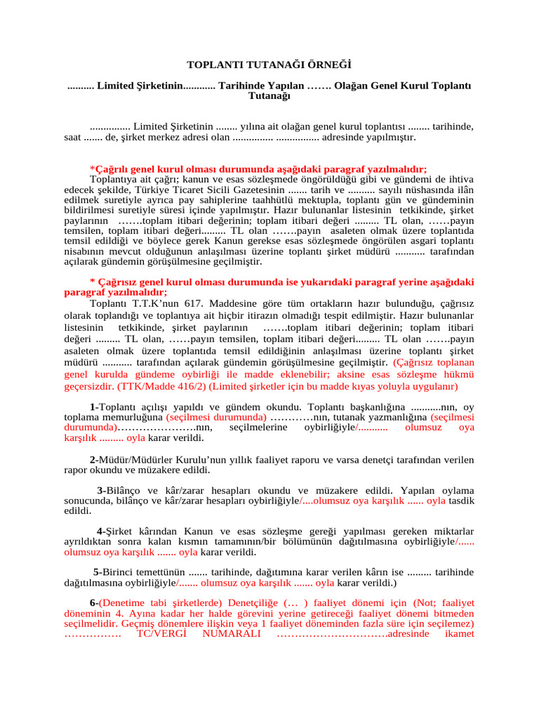 Olağan Genel Kurul Toplantı Tutanağı | PDF