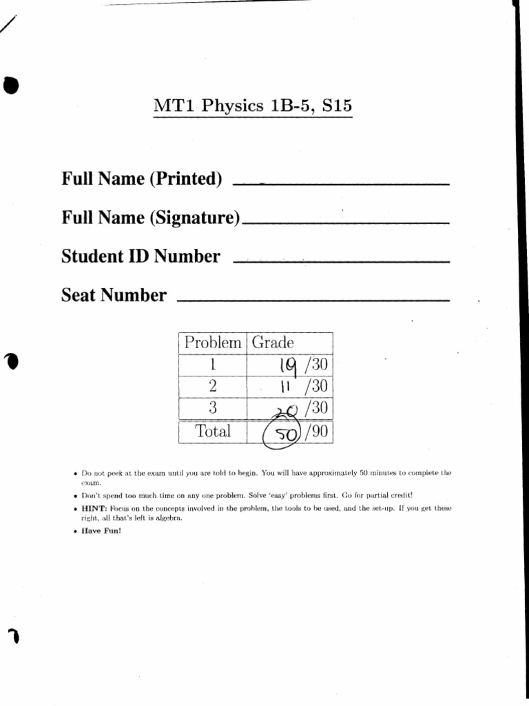 Physics 1b Corbin Mt1 Spring15 Id676 | PDF | Oscillation | Periodic Phenomena