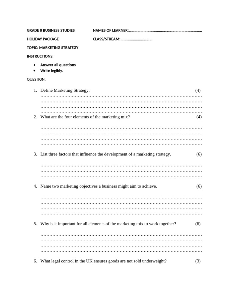 Grade 8 Marketing Strategy Quiz | PDF | Human Communication