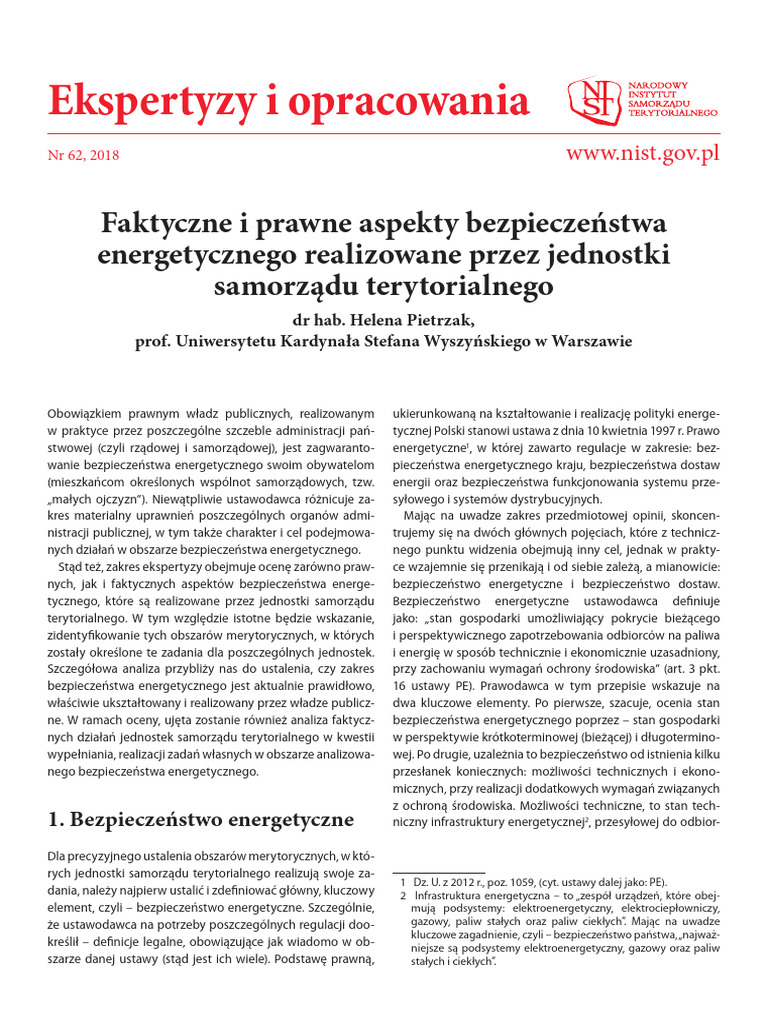 Zał 2 - Ekspertyza Dot. Bezpieczeństwa Energetycznego JST | PDF
