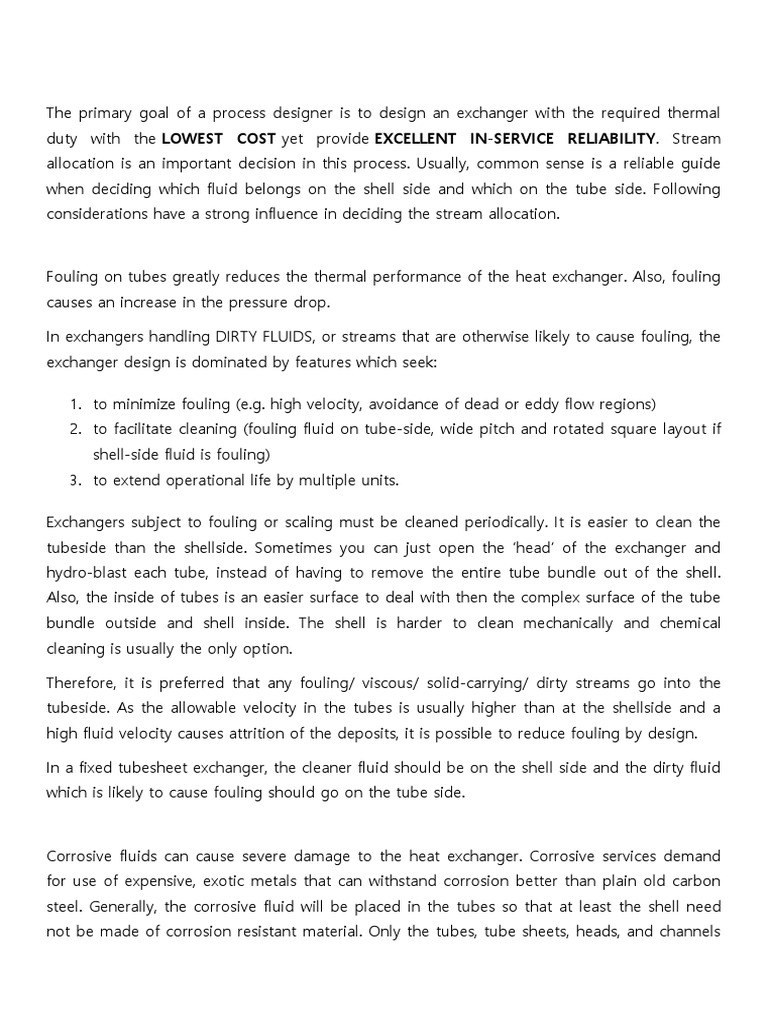 Guidelines For Allocation of Streams in Shell and Tube Exchanger | PDF ...