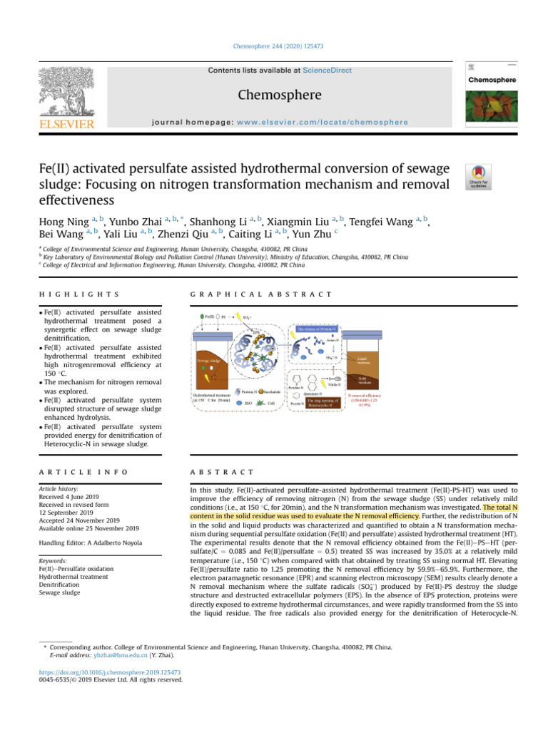 Fe (II) Activated Persulfate Assisted Hydrothermal Conversion of ...