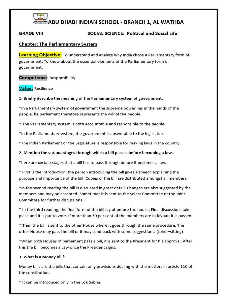 Parliamentary Government Overview for Grade 8 | PDF | Presidents Of The ...