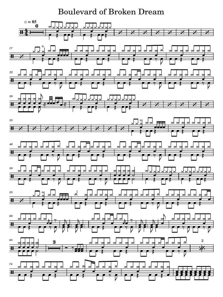 Boulevard of Broken Dream Green Day Drums | PDF