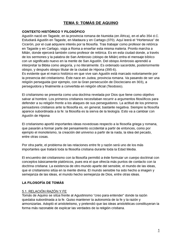 Hist. Filosofía Tema 5 | PDF | Tomás de Aquino | Razón