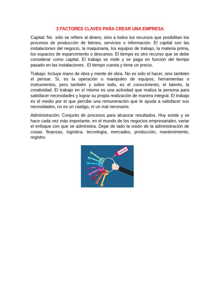 3 Factores Claves para Crear Una Empresa | PDF