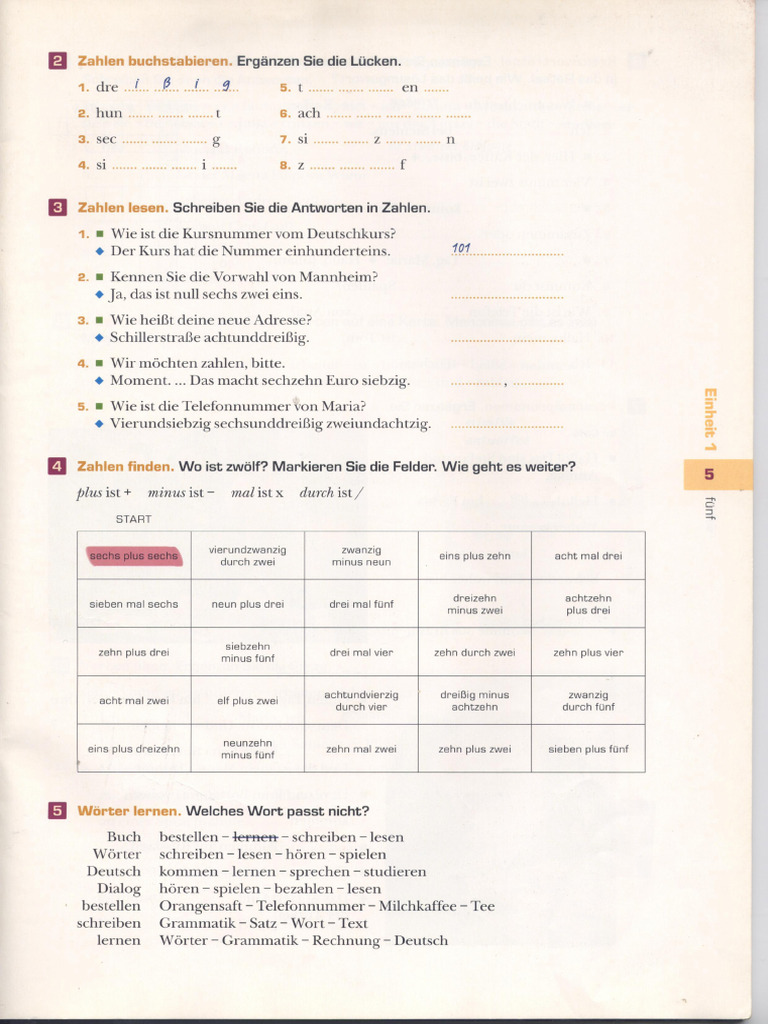 Einheit 1 Café-D Studio D A1 Sprachtraining Teilband 1 | PDF