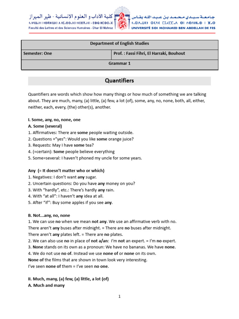 4. Quantifiers.docx | PDF | Plural | Noun