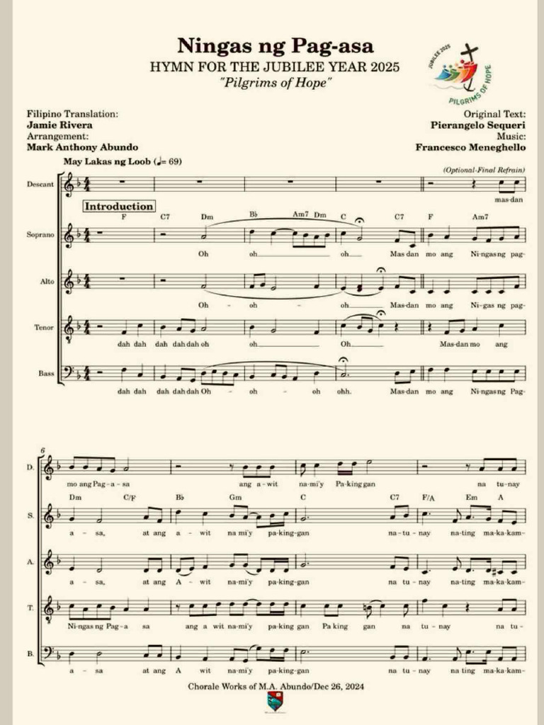 Ningas NG Pag-Asa SATB Hymn For Jubilee Year | PDF