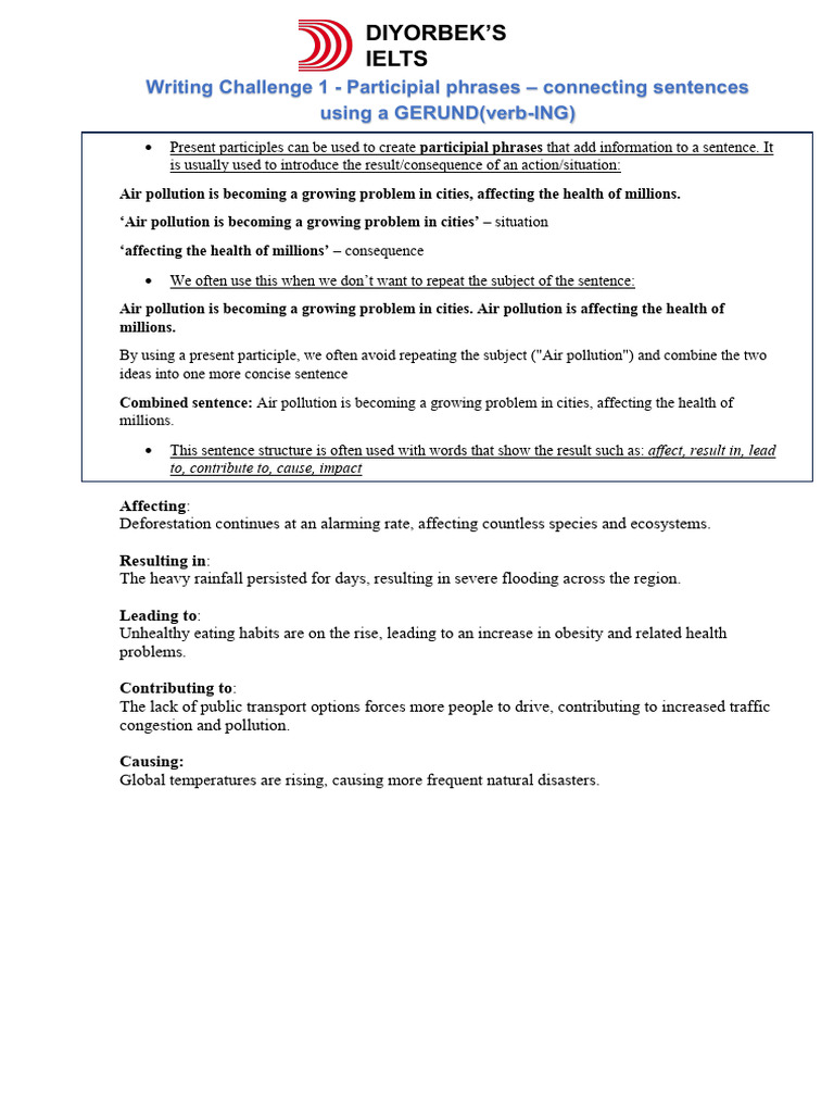 Writing Challenge 1 - Ving | PDF | Pollution | Air Pollution