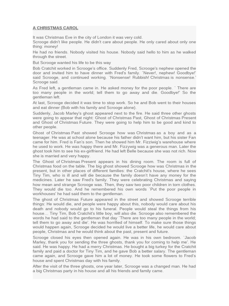 A CHRISTMAS CAROL Summary | PDF | Ebenezer Scrooge | A Christmas Carol