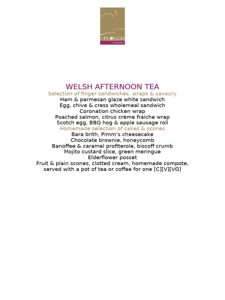Welsh Afternoon Tea Menu Selection | PDF