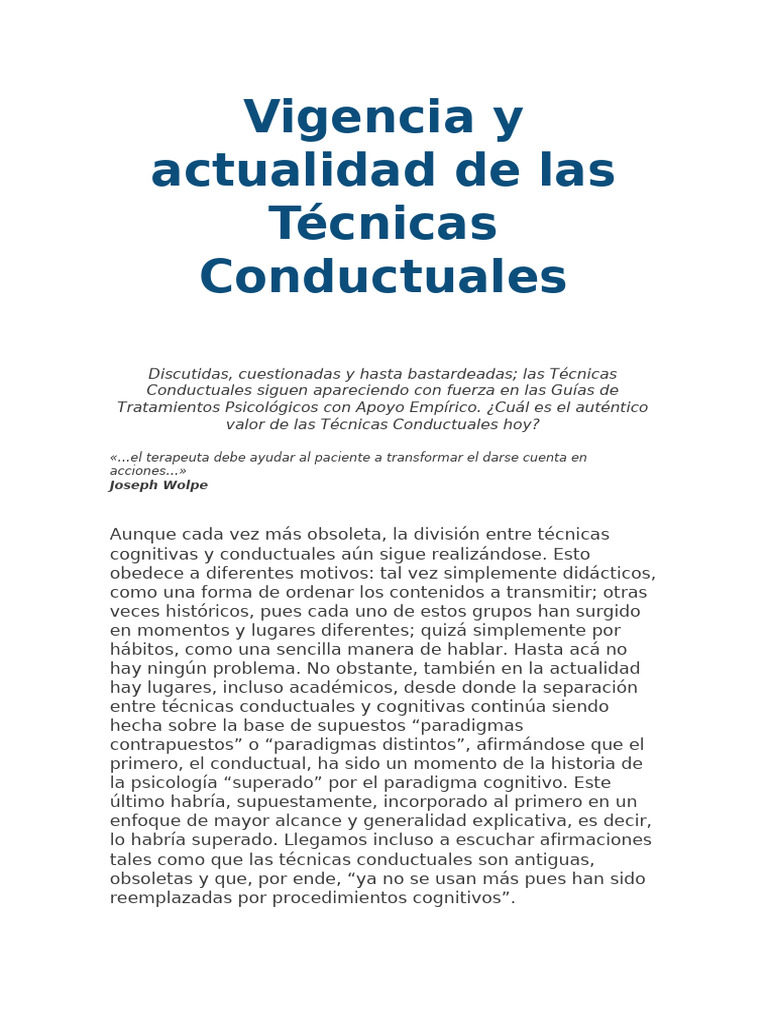 Vigencia y Actualidad de Las Técnicas Conductuales | PDF | Terapia ...
