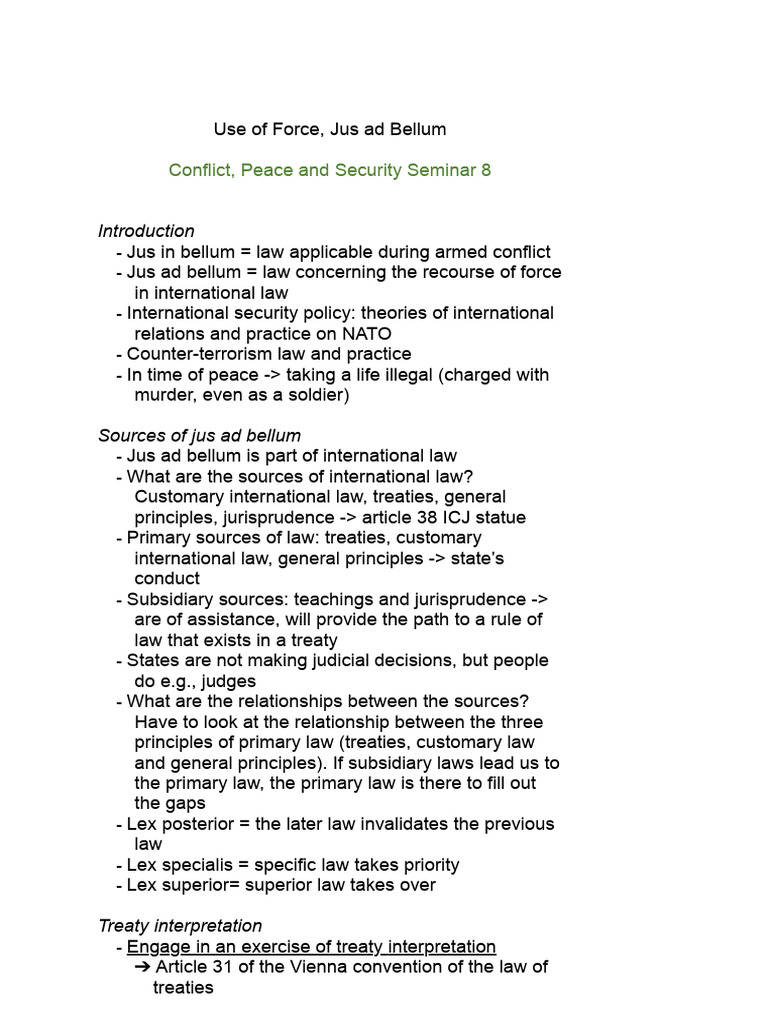 Use of Force Jus Ad Bellum | PDF | International Law | United Nations ...