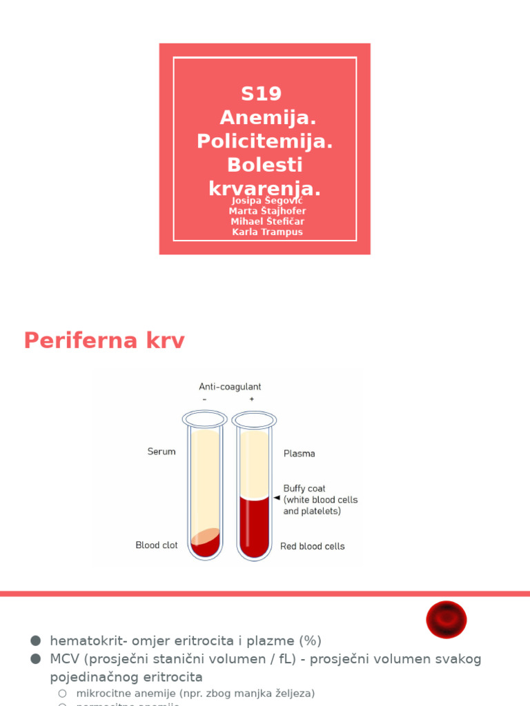 S19 Anemija. Policitemija. Bolesti Krvarenja. | PDF