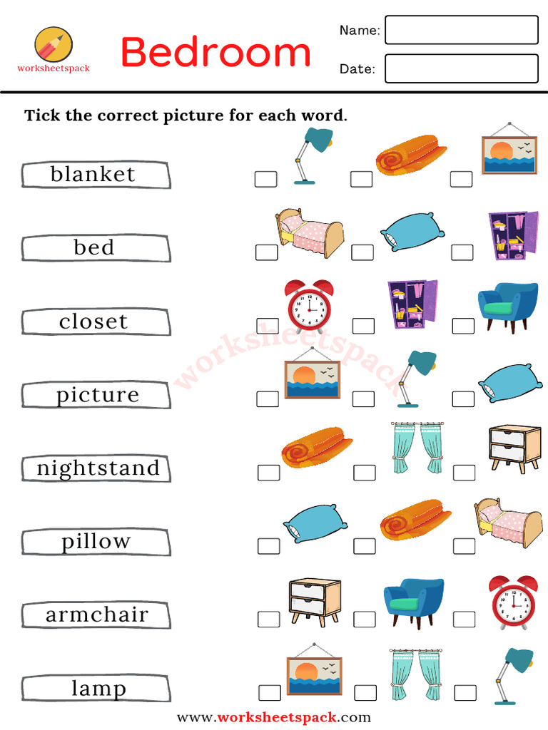 Bedroom Vocabulary Picture Worksheet | PDF