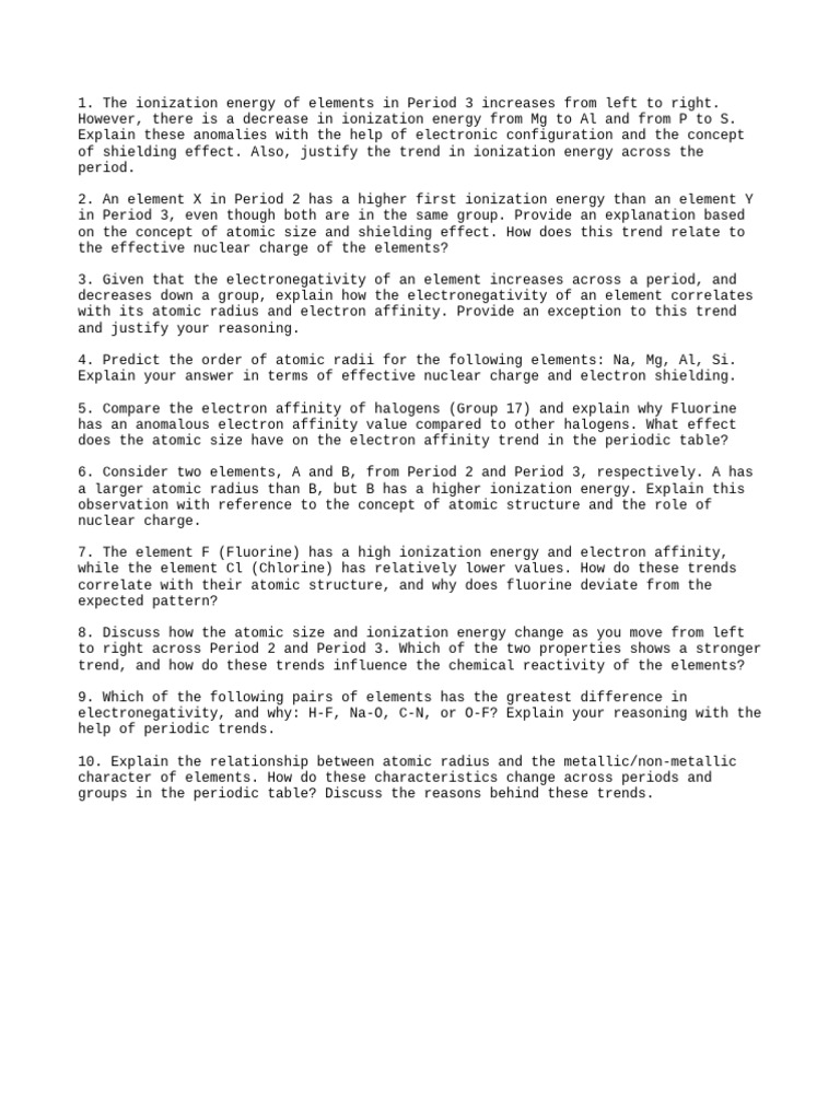 Difficult Chemistry Problems Periodic Properties | PDF