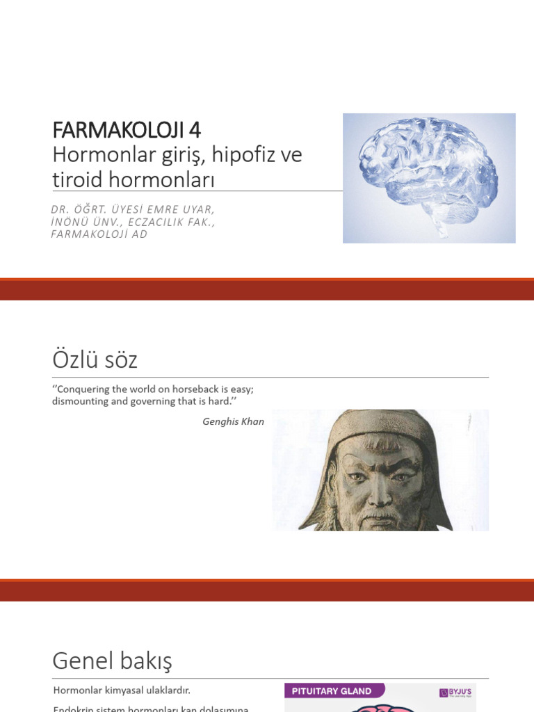 Farmakoloji 4 - Hormonlar Giriş, Hipofiz Ve Tiroid Hormonları | PDF