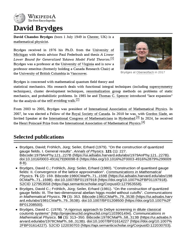 David_Brydges | PDF | Physics | Theoretical Physics