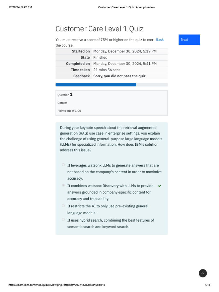 Customer Care Level 1 Quiz - Attempt Review | PDF | Artificial ...