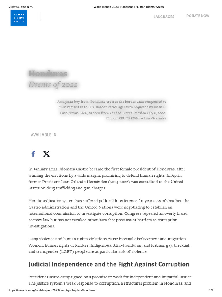 World Report 2023 - Honduras - Human Rights Watch | PDF | Honduras ...