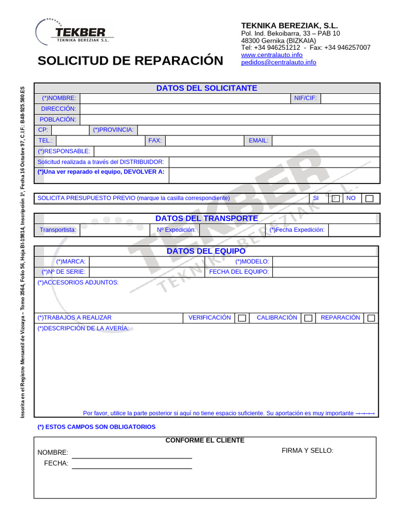 SR 01 Solicitud de Reparación Rev 1 | PDF