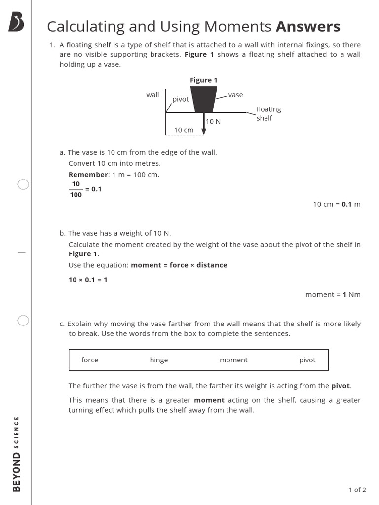 Calculating and Using Moments Support Answers | PDF | Lever | Door