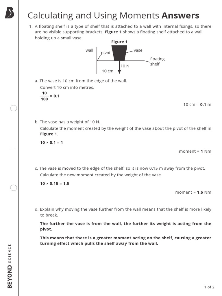 Calculating and Using Moments Answers | PDF | Lever