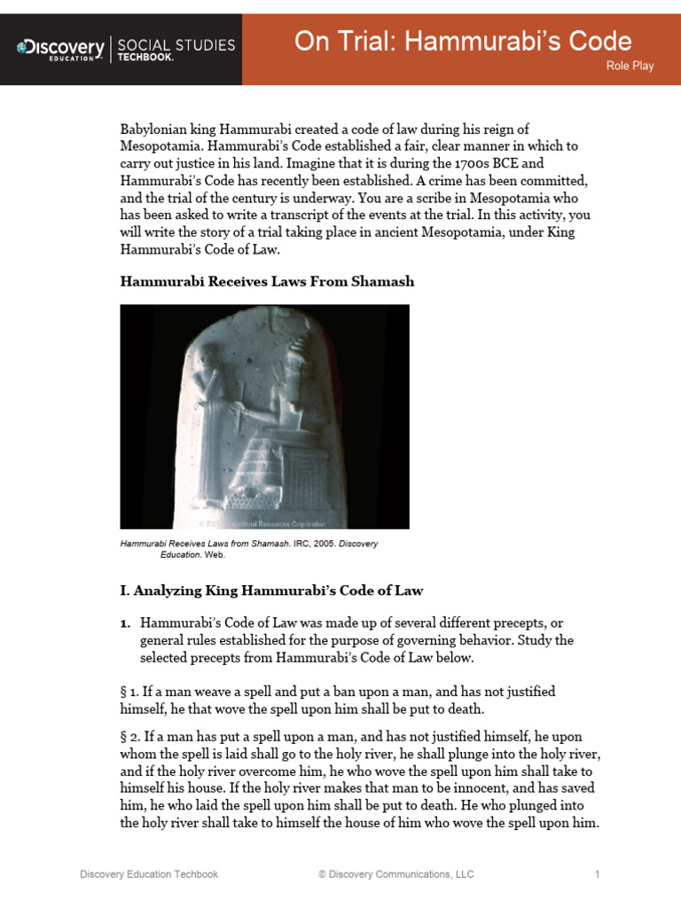 Hammurabi's Code Role Play Activity | PDF | Hammurabi | Witness