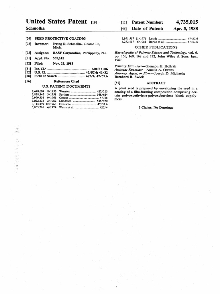 Coat - Seed Protective Coating Bayer US4735015 | PDF | Polyethylene ...