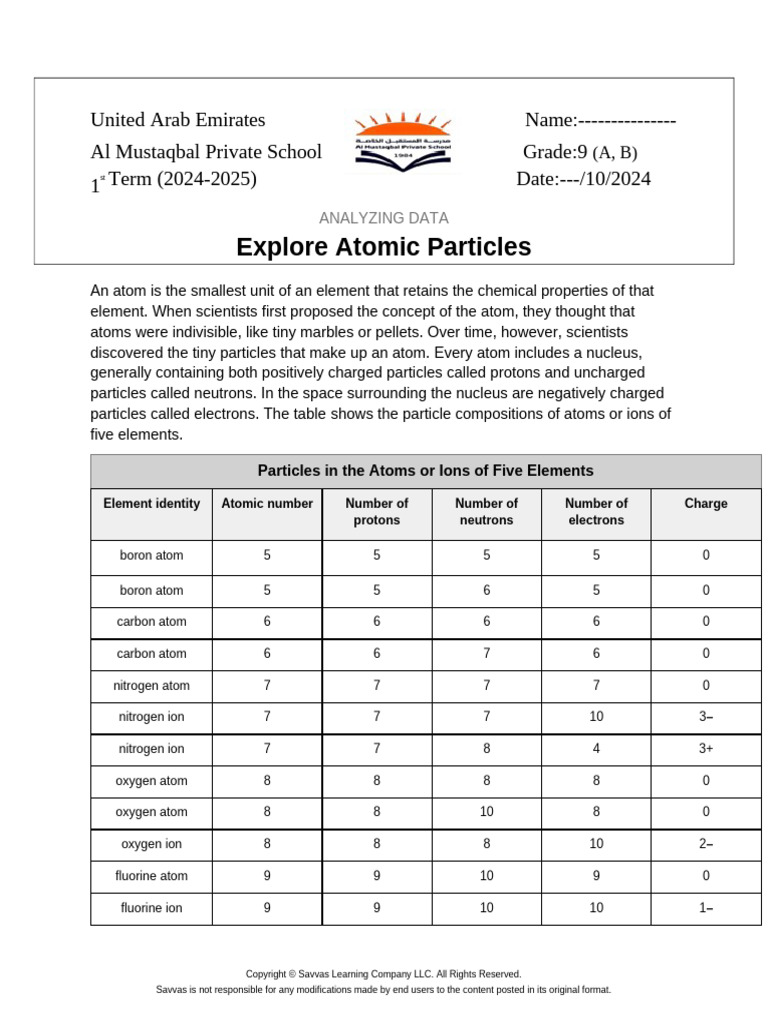 Analyzing Data - Explore Atomic Particles | PDF | Atoms | Chemical Elements
