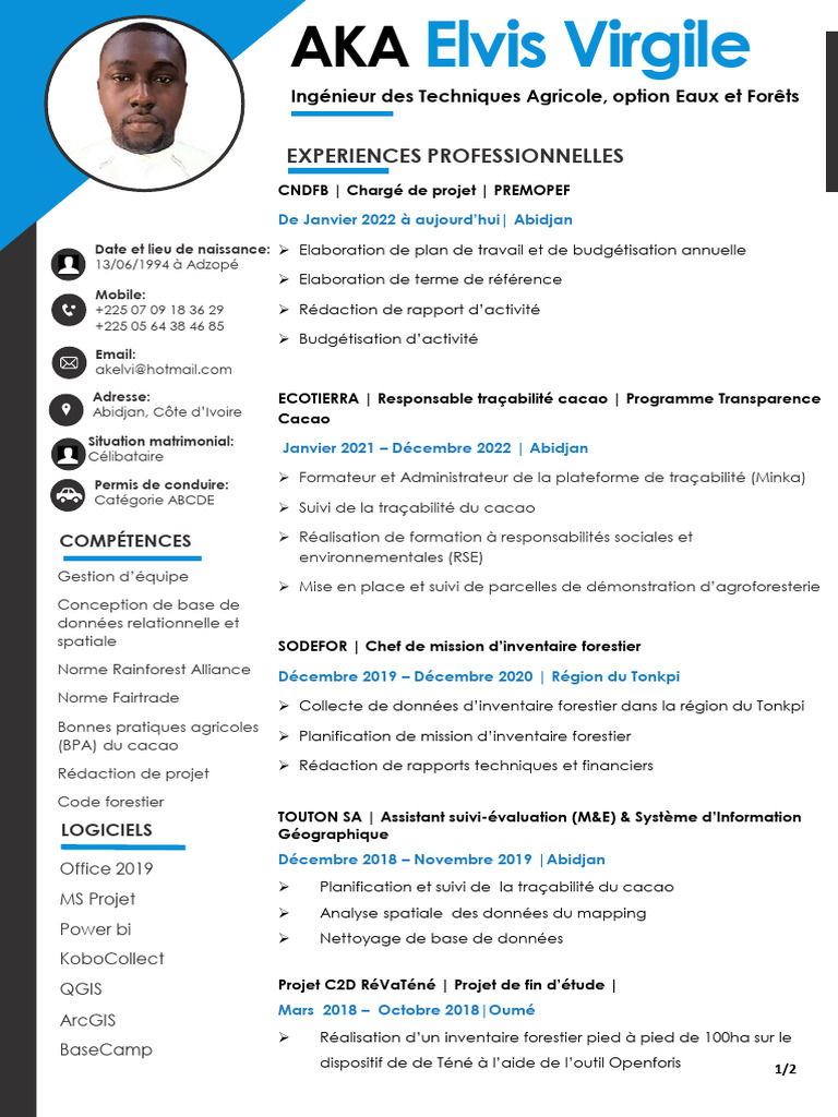 CV d'Elvis Virgile, Ingénieur Agricole | PDF