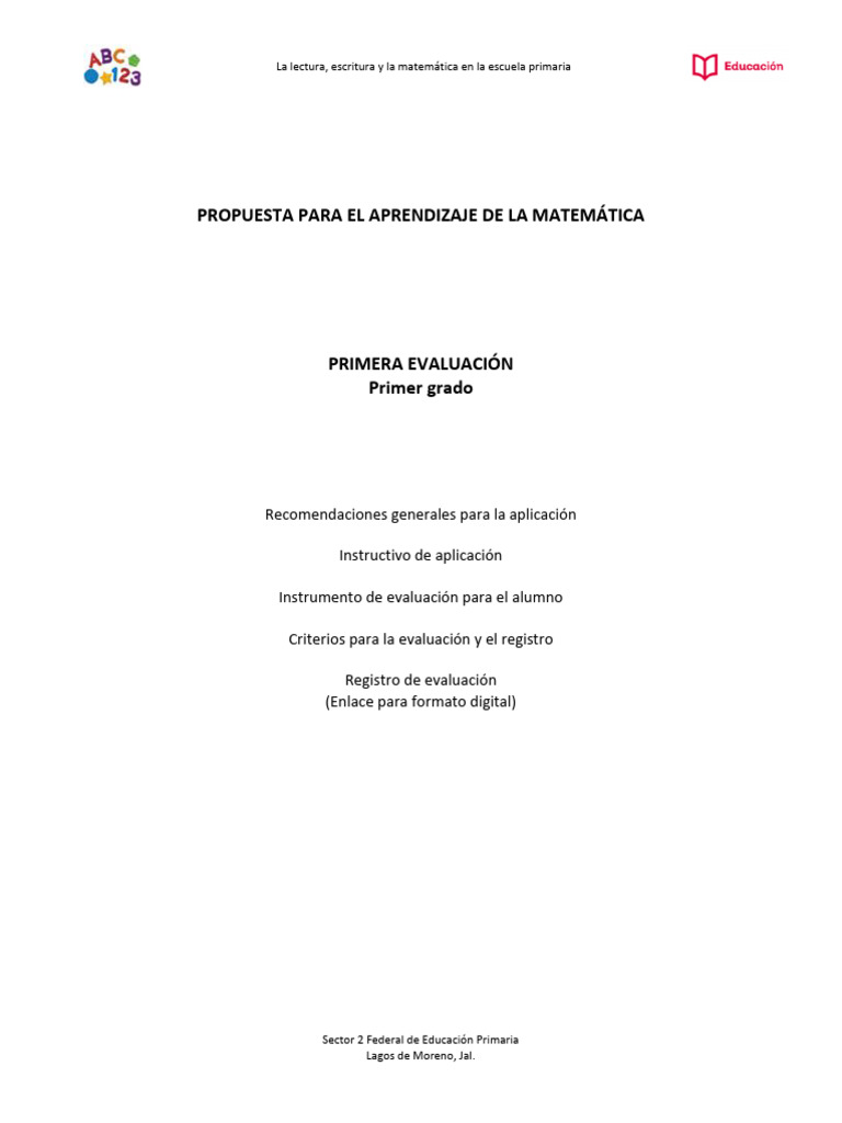 Evaluación De Matemáticas Primer Grado Pdf Evaluación Educación