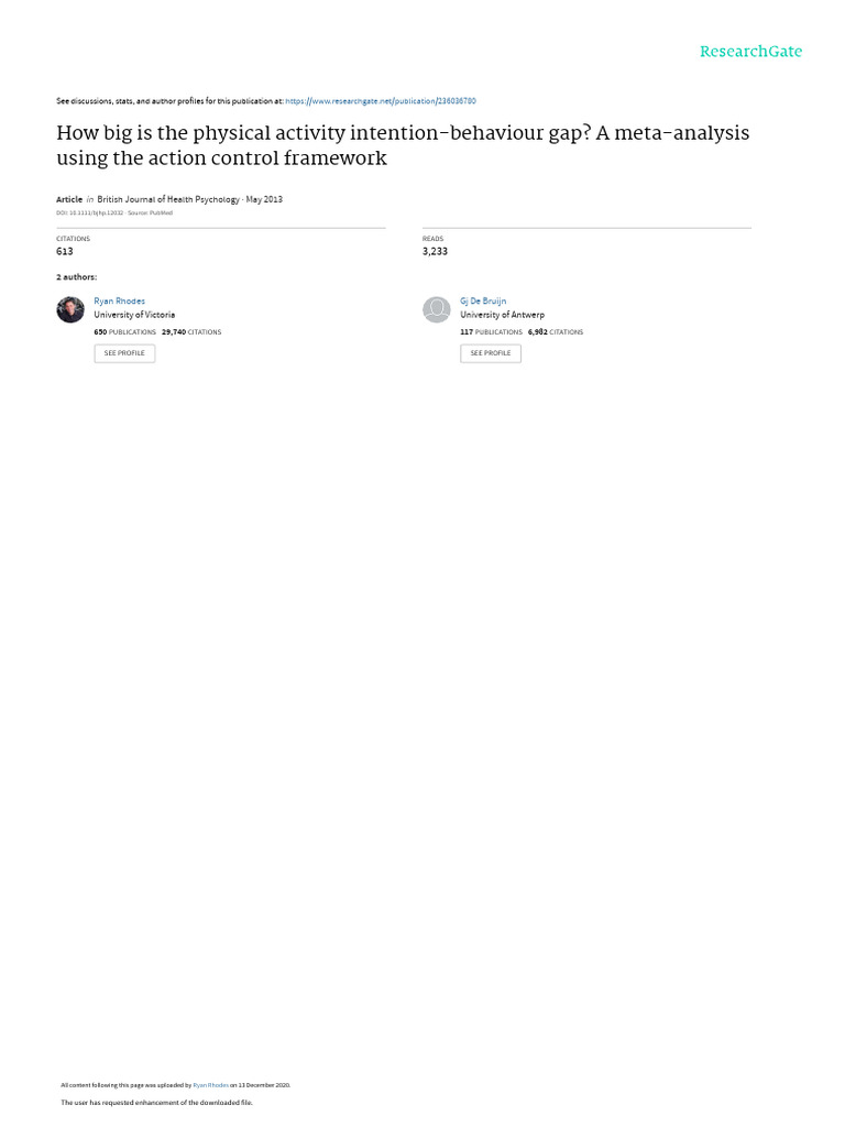 How Big Is The Physical Activity Intention-Behaviour Gap? A Meta ...