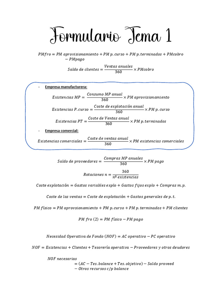 Formulario Tema 1 | PDF