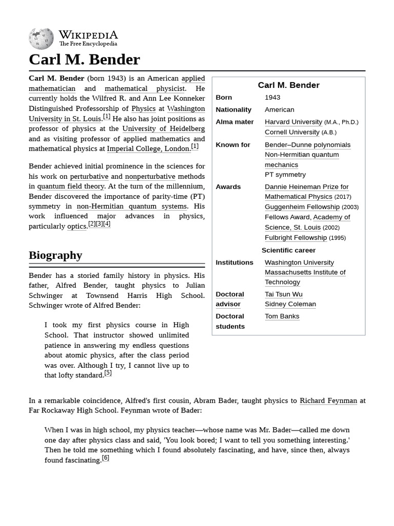 Carl_M._Bender | PDF | Quantum Mechanics | Physics
